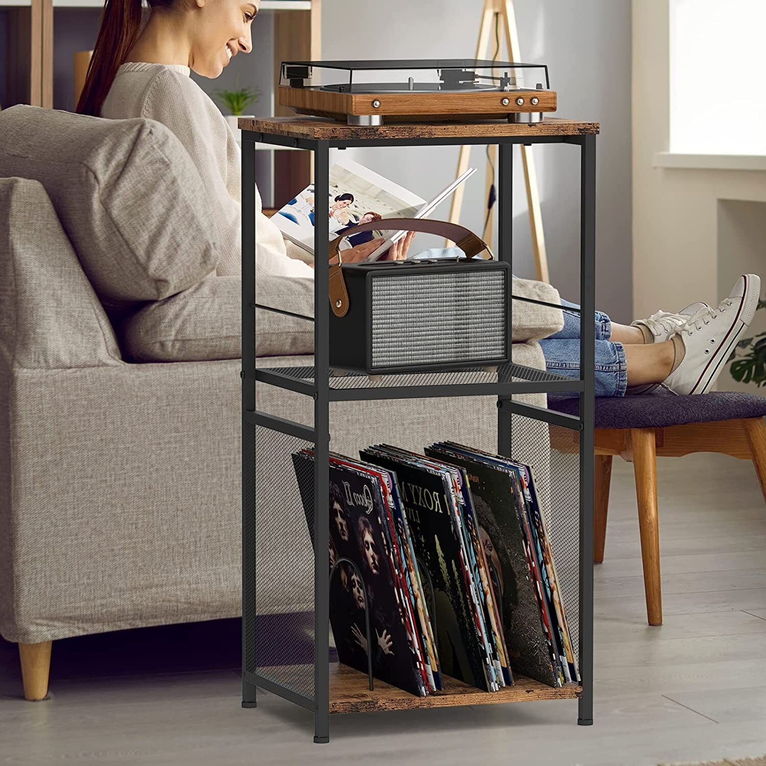 3 Tier Turntable Table, Vinyl Record Player Stand with Storage ...