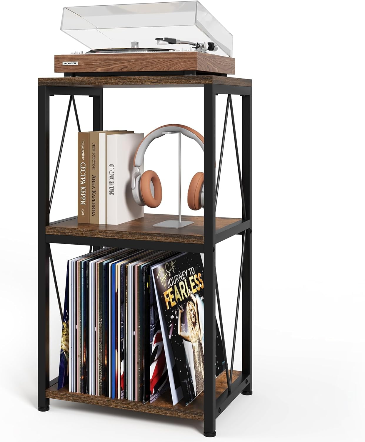 3-Tier Record Player Stand with Vinyl Record Storage, Turntable Stand ...