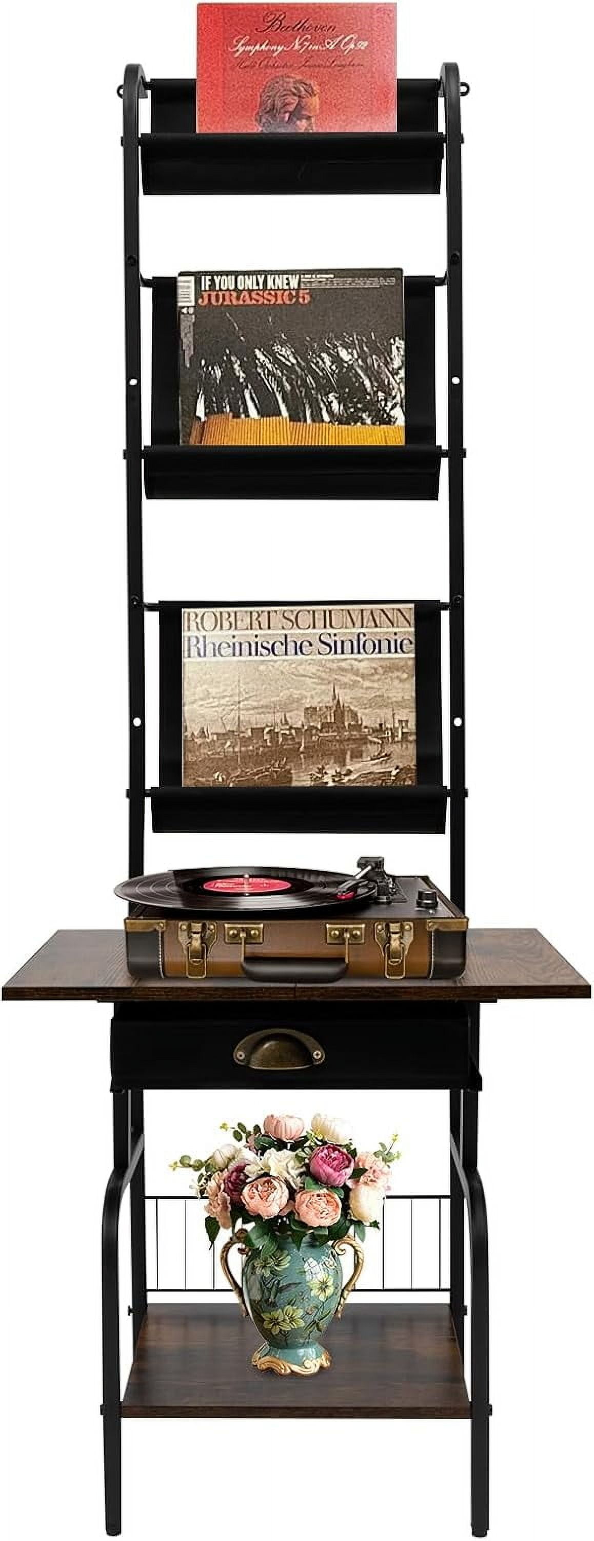3 Tier Record Player Stand with Vinyl Storage, Retro Record Player End ...