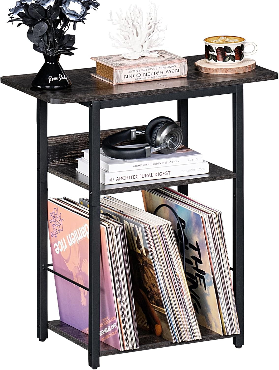 3 Tier Record Player Table, Industrial Turntable Stand with Storage ...