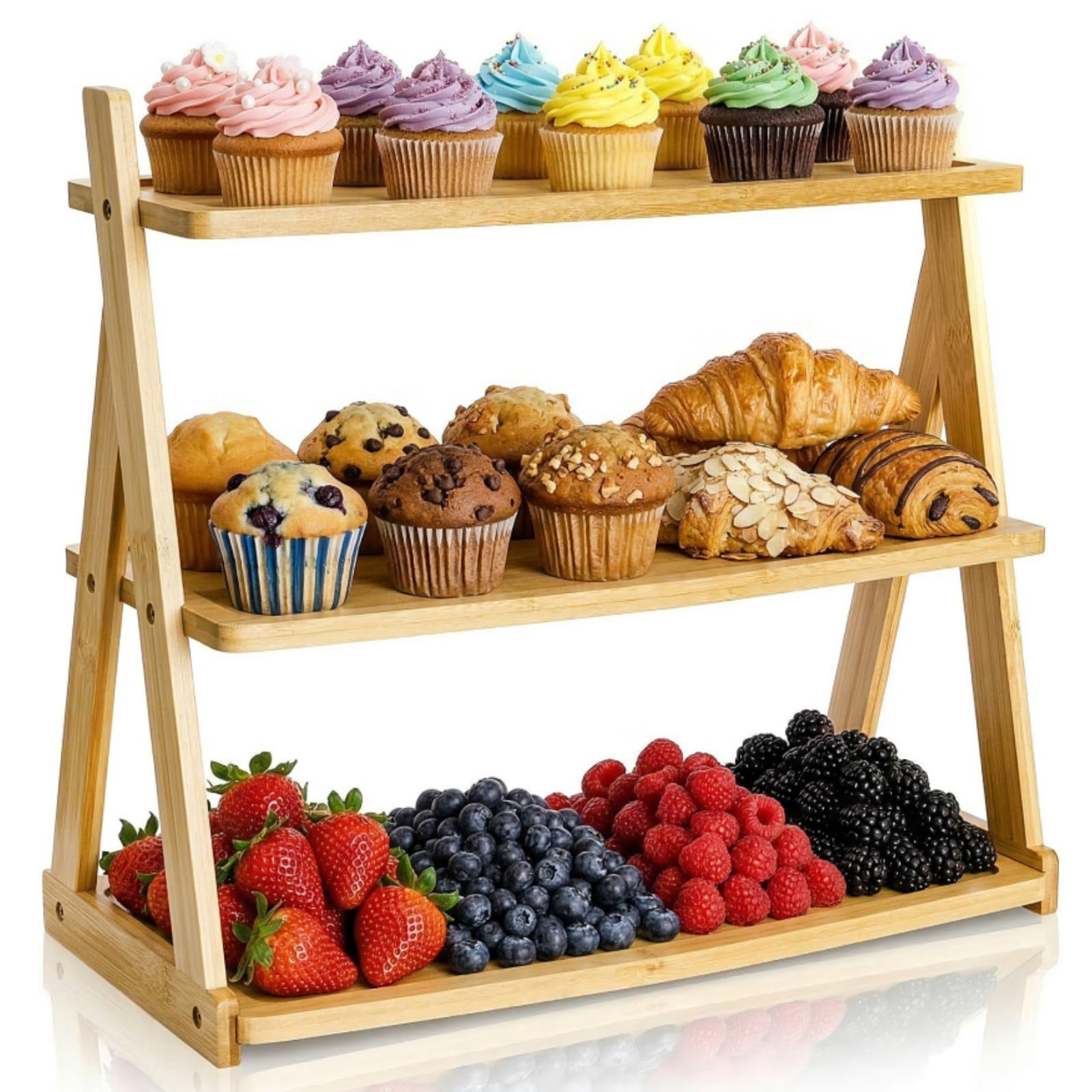 3 Tier Rectangle Bamboo Serving Tray For Appetizers Snacks Desserts ...