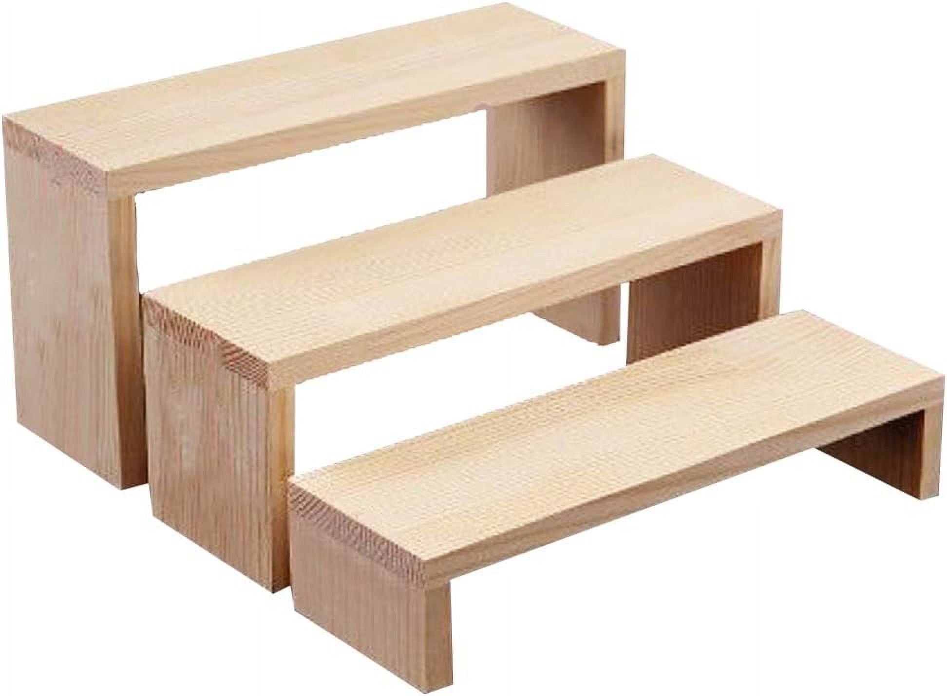 3-Tier Rectangle Wood Jewelry Display Risers 3 Sizes Unfinished Wood ...