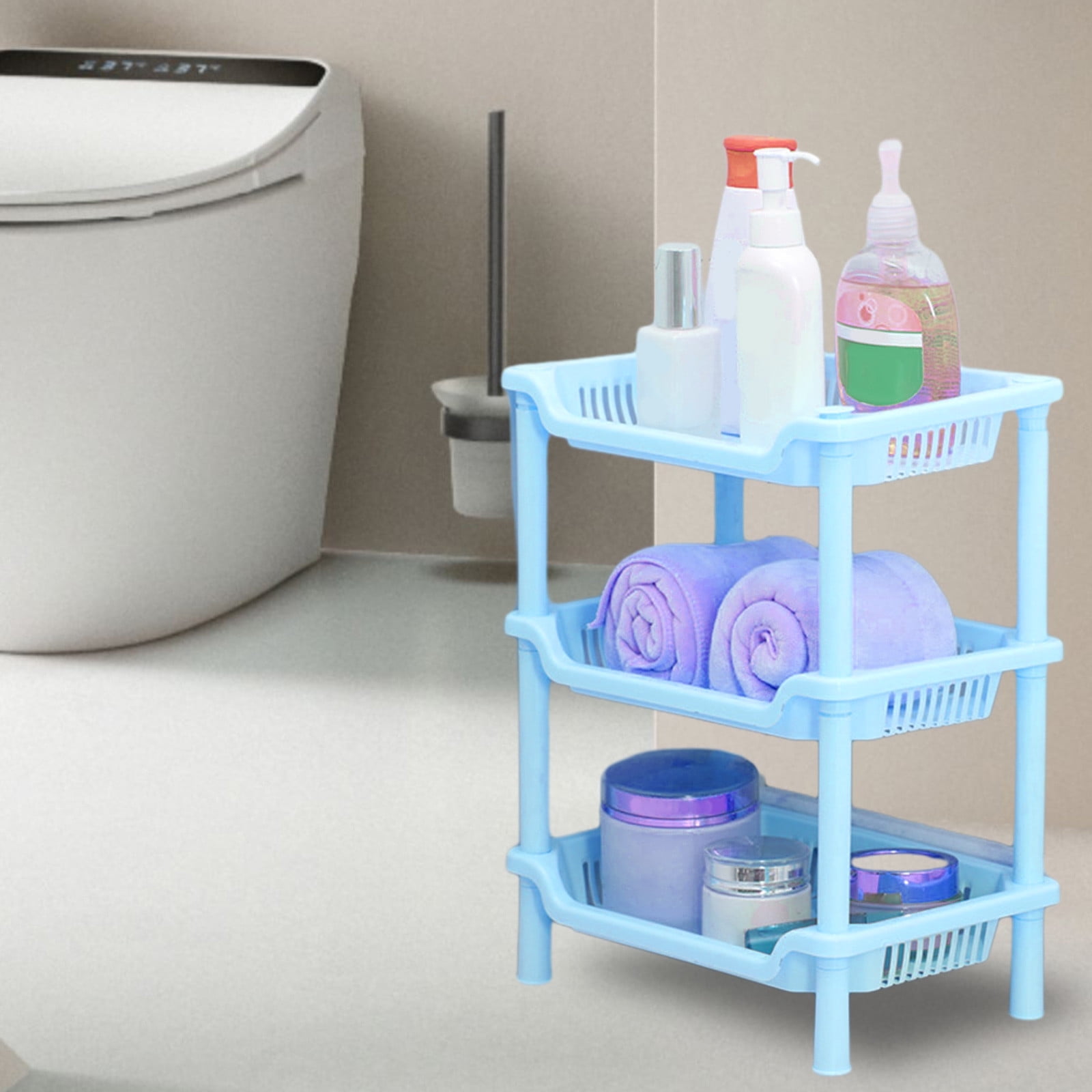 3 Tier Rectangular Storage Rack, Bathroom Plastic Storage Rack, Floor ...