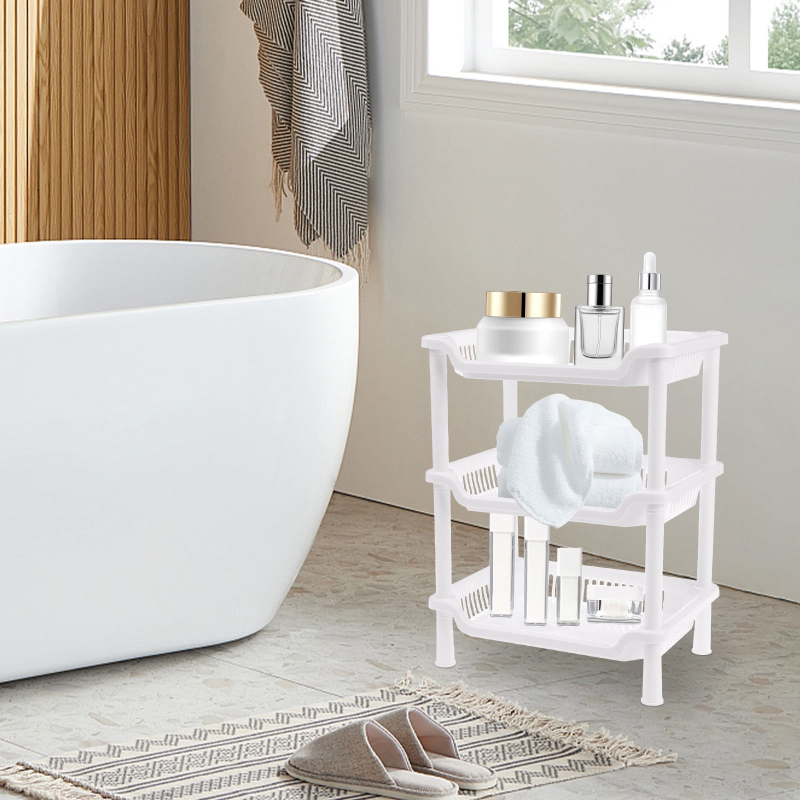 3-Tier Rectangular Storage Shelf - Plastic Bathroom & Kitchen Organizer ...