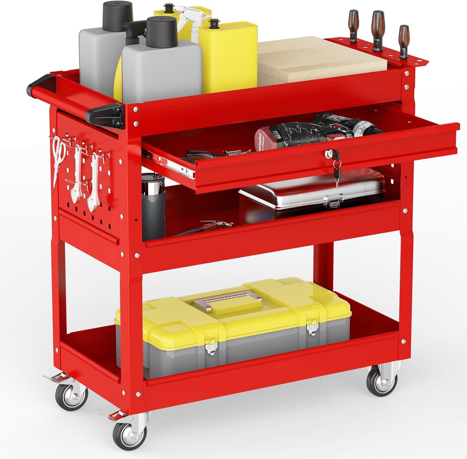 3-Tier Red Rolling Tool Cart, 440 Lbs Load Capacity Service Cart ...