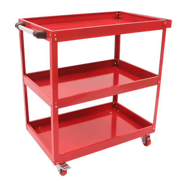 3 - Tier Red Utility Cart Cold-rolled Steel Utility Cart Detachable ...