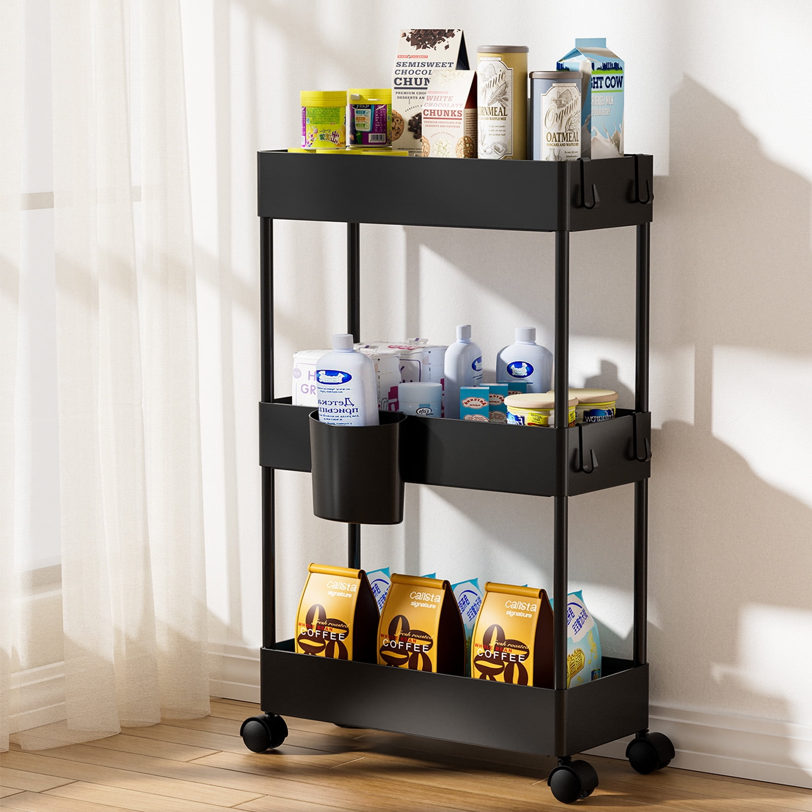 Slimline 3-Tier Rolling Storage Cart with Wheels, Bathroom Organizer ...