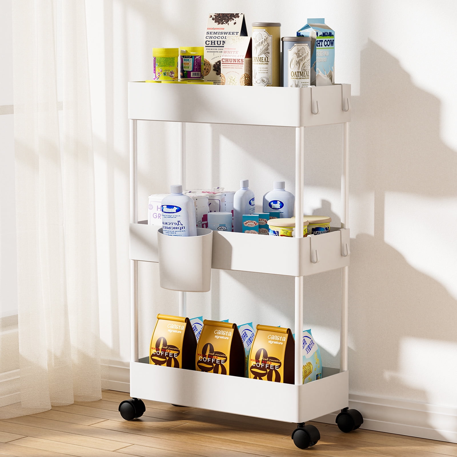 3 Tier Slim Rolling Storage Cart, Skinny Bathroom Organizer with Wheels ...