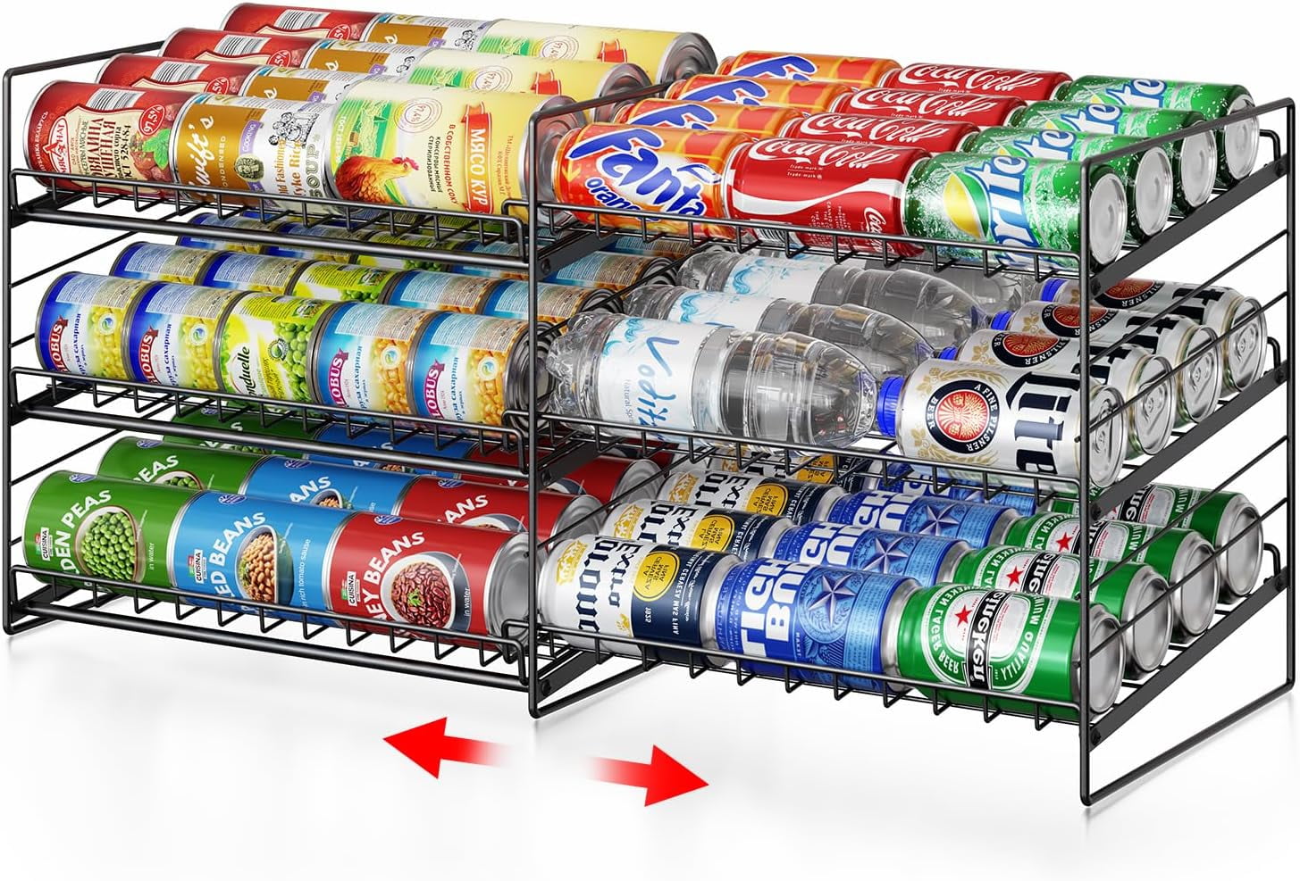 3-Tier Retractable Can Rack Organizer for Pantry, Adjustable Soda Can ...