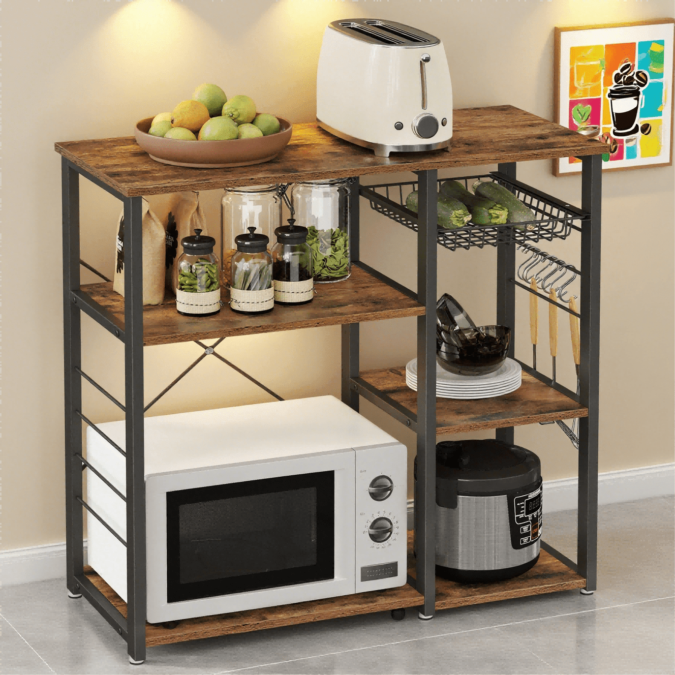 3-Tier Rolling Baker's Rack with Microwave Shelf - Mobile Kitchen Cart ...