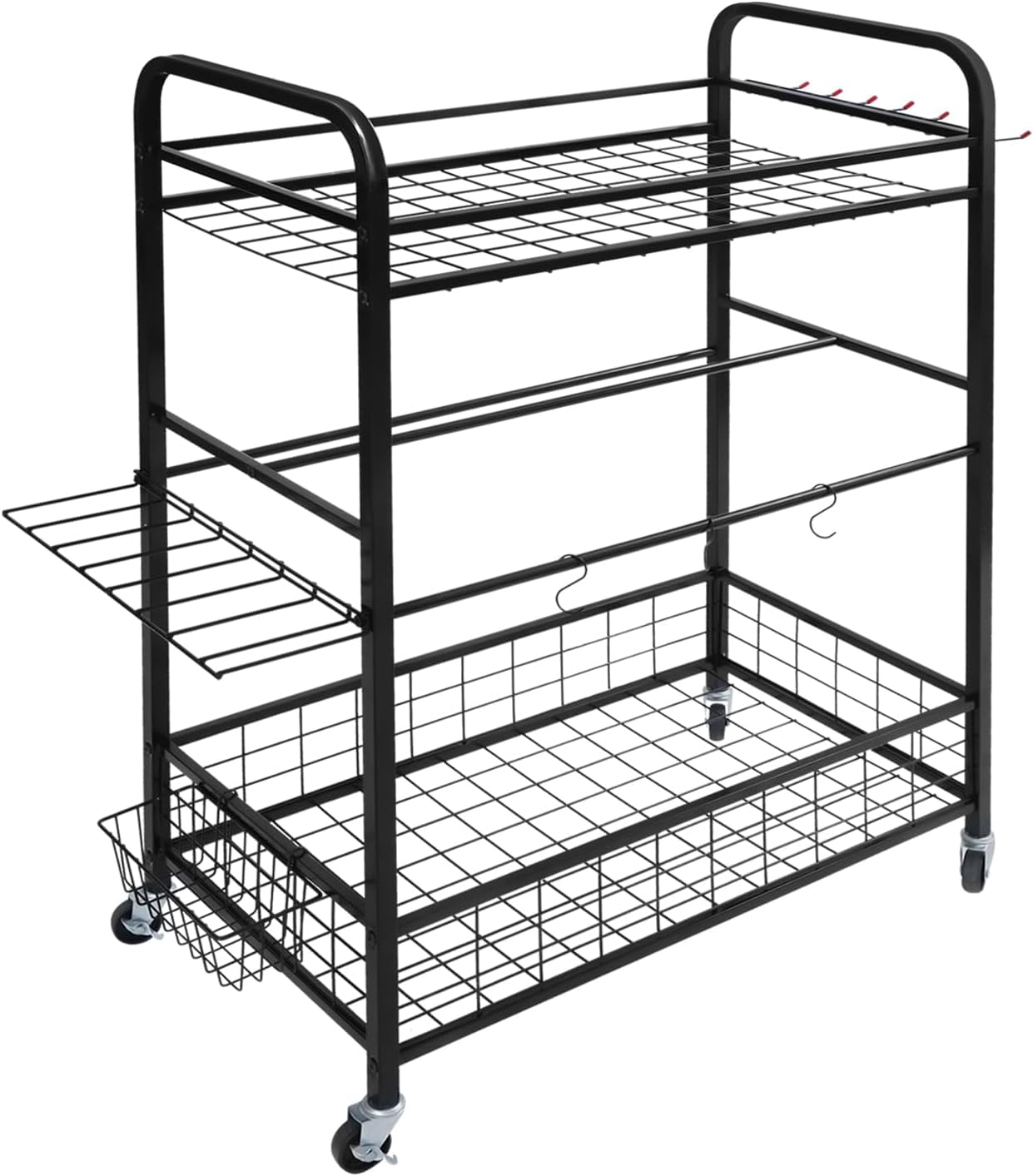 3-Tier Rolling Ball Storage Rack, Sports Equipment Organizer with 4 ...