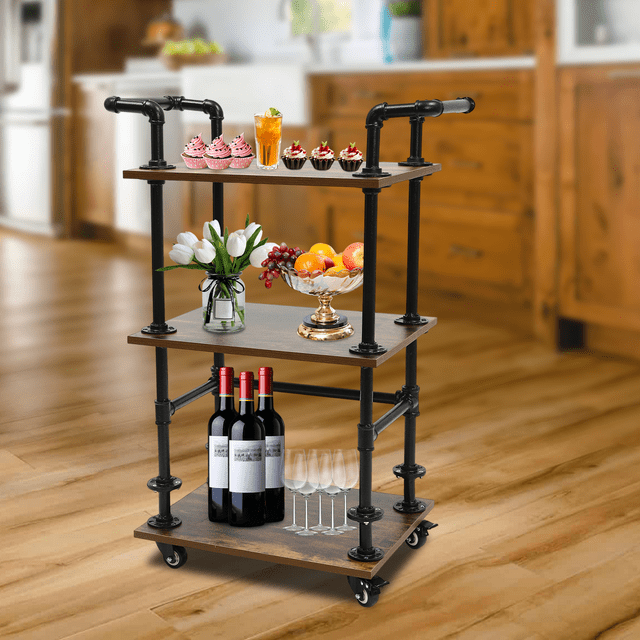 3 Tier Rolling Bar Cart Trolley Serving Cart Liquor Wine Beverage ...