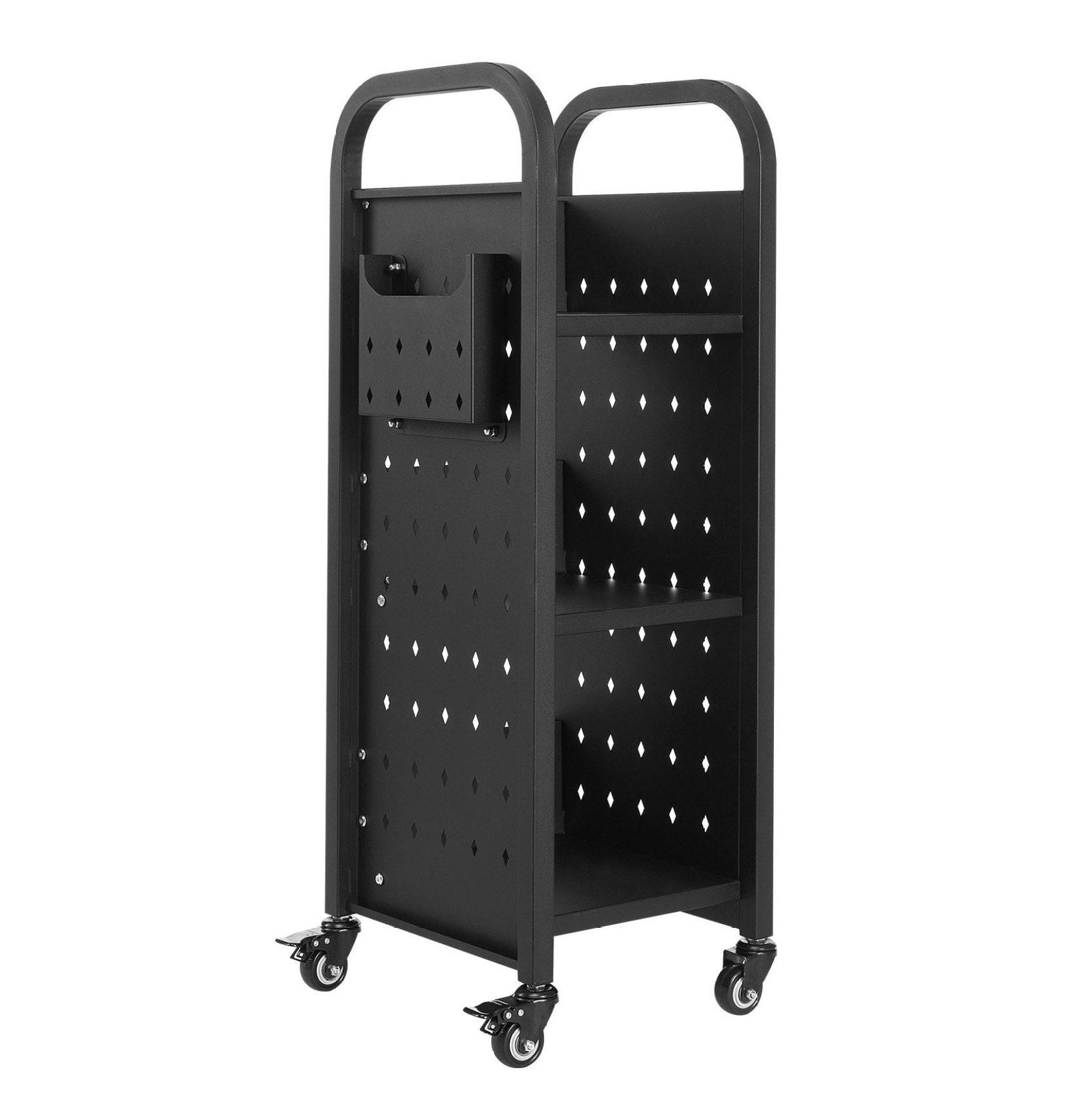 3-Tier Rolling Book Cart Single Sided L-Shaped Shelves Book Truck Black ...