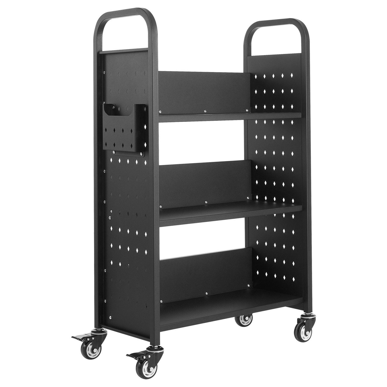 3-Tier Rolling Book Cart Single Sided L-Shaped Shelves Book Truck in ...