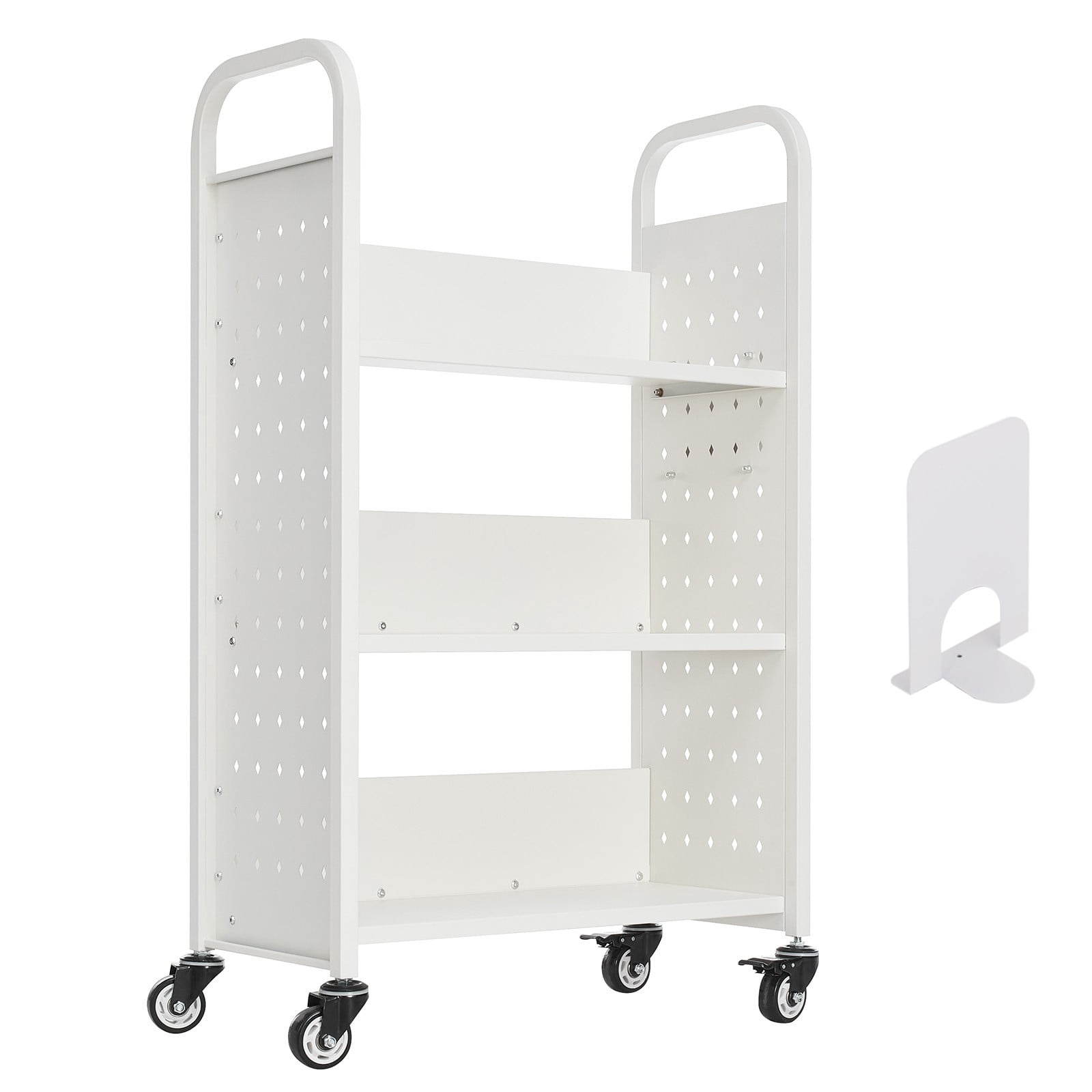 3-Tier Rolling Book Cart Single Sided L-Shaped Shelves Book Truck in ...