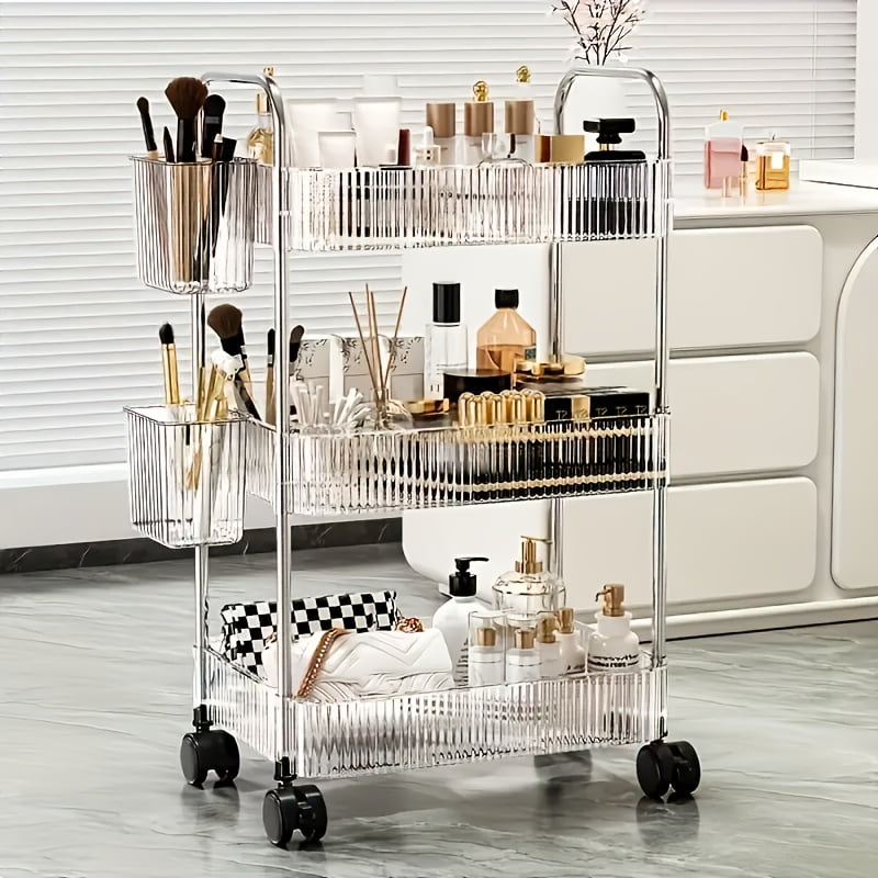 3 Tier Rolling Cart: Acrylic Transparent, 3 Hanging Boxes, Alloy Handle ...