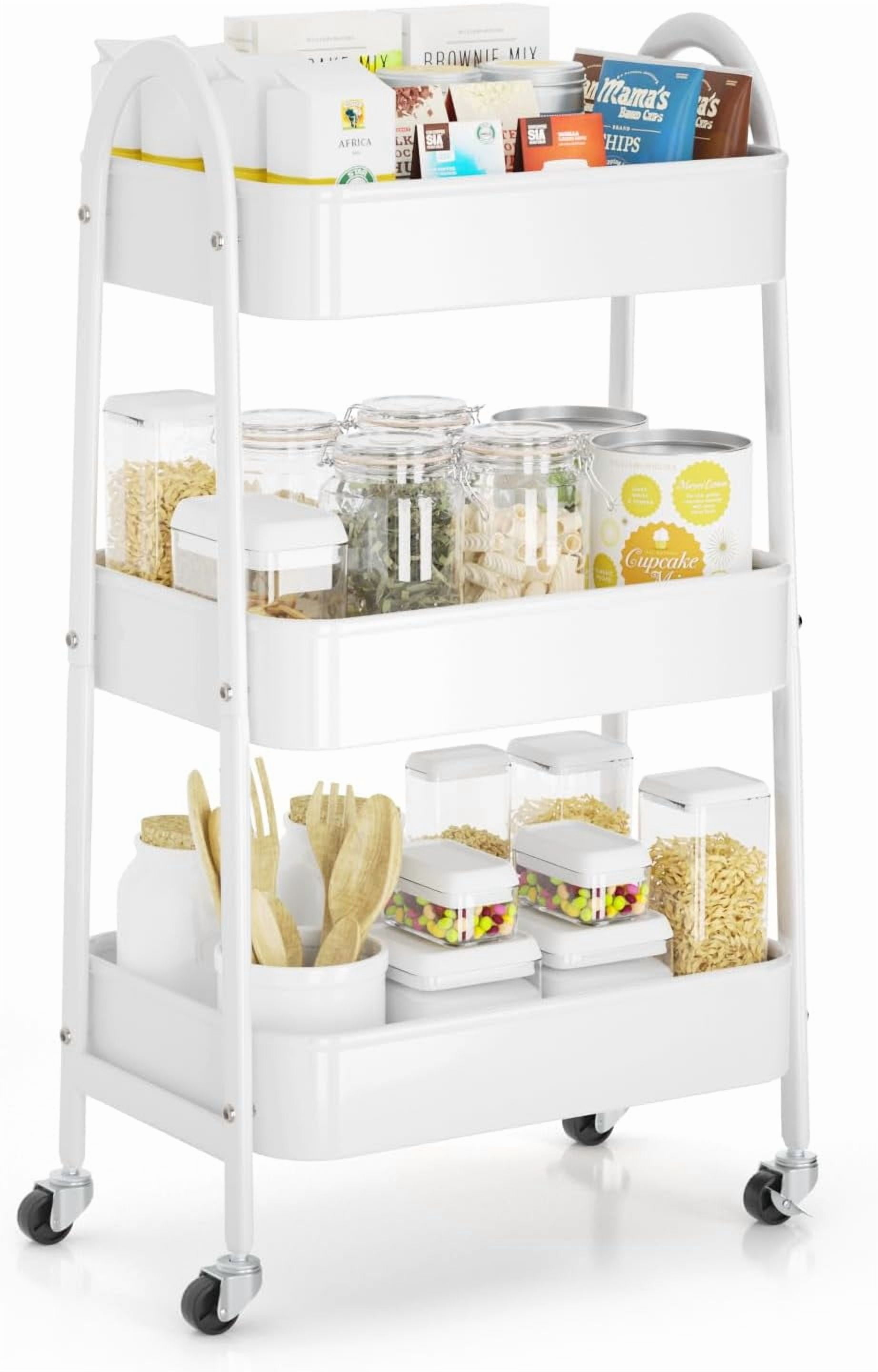 3 Tier Rolling Cart Under Desk, Large Metal Storage Cart with Handle ...