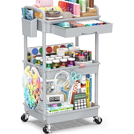 3 Tier Rolling Cart with Drawer, Bathroom Storage Organizer with 2 ...
