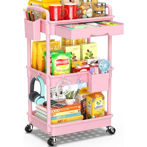 3 Tier Rolling Cart with Drawer, Bathroom Storage Organizer with 2 ...