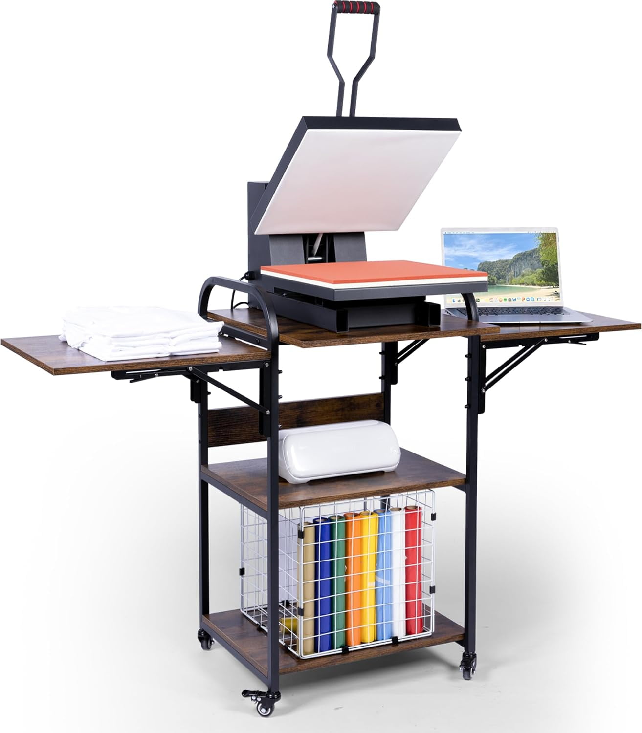 3 Tier Rolling Cart Heat Press Table Stand Folding Workbench Storage ...