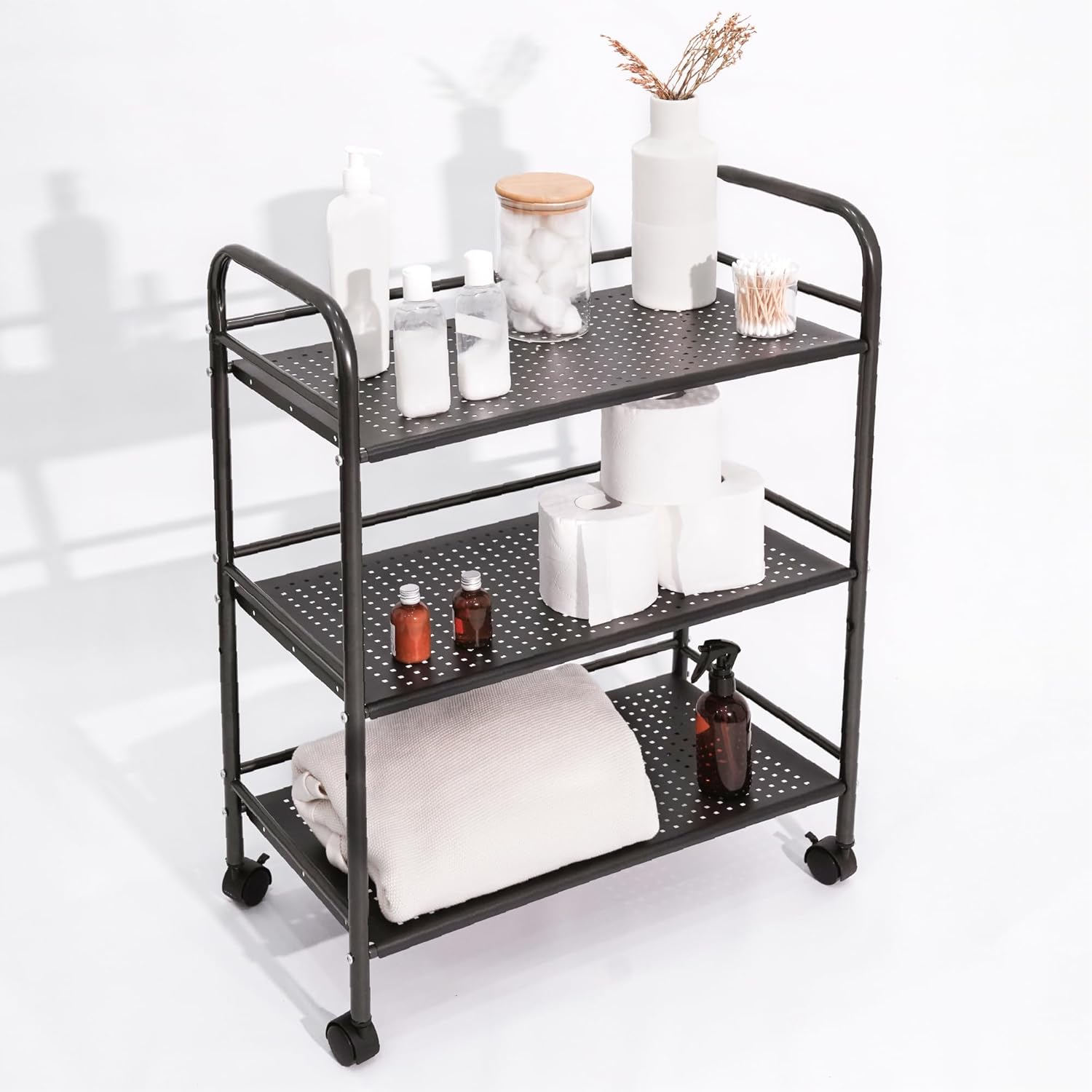 3 Tier Rolling Cart, Heavy Duty Metal Frame, Supports 22 Lbs Per Tier ...