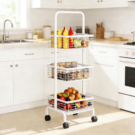 3 Tier Rolling Cart, Heavy Duty Metal Utility Cart with 4 Lockable ...