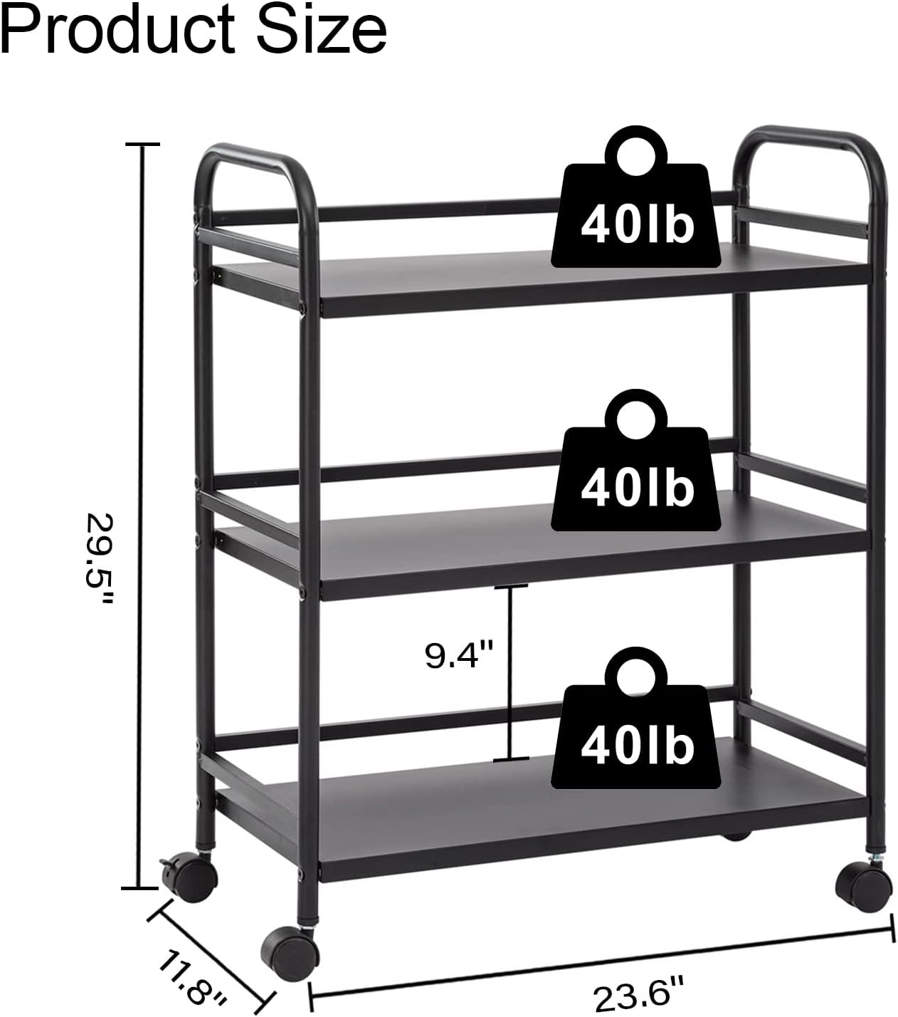 3 Tier Rolling Cart with Lockable Wheels Sturdy Construction,Solid ...