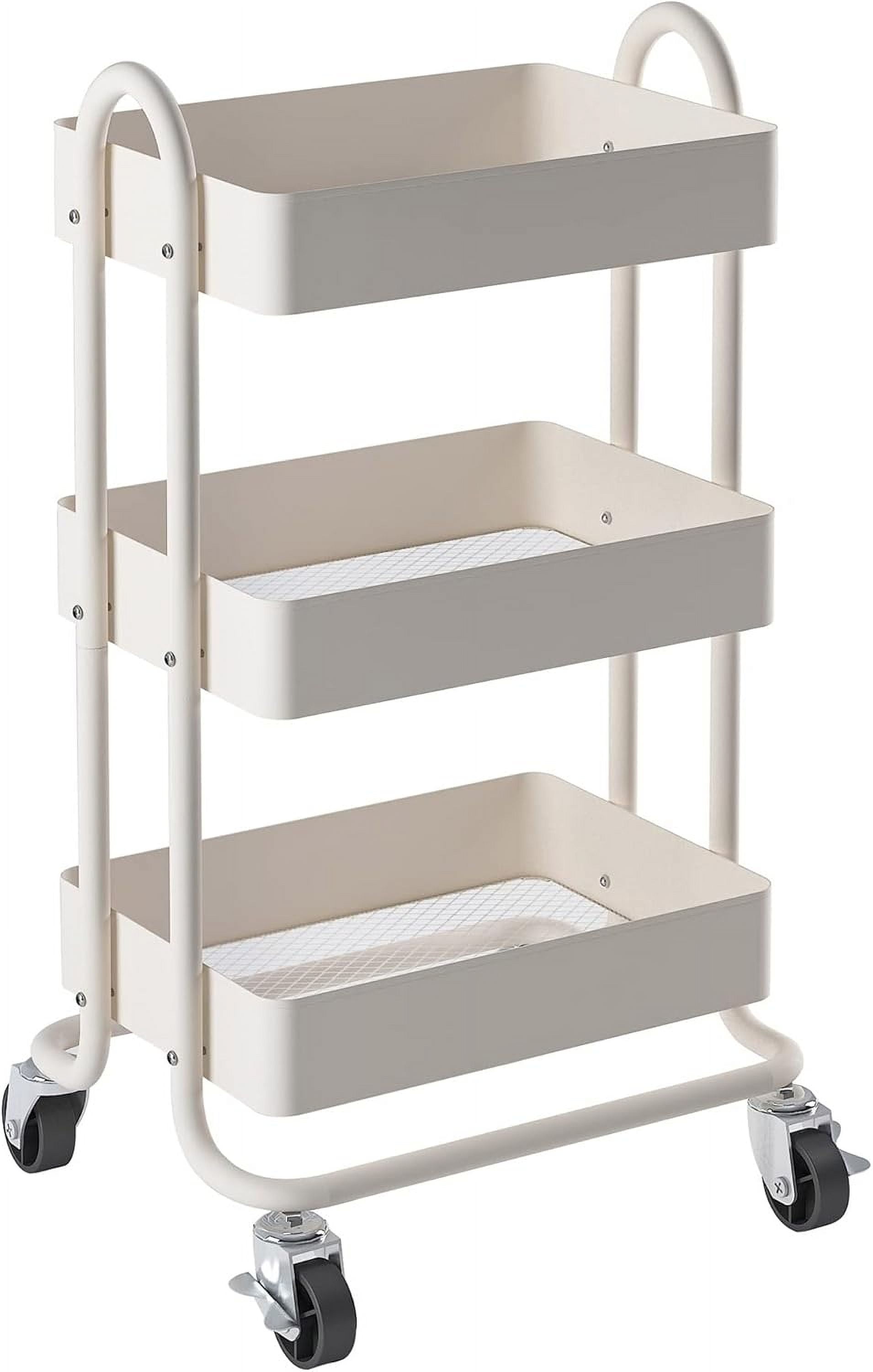 3-Tier Rolling Cart,Metal Rolling Utility Cart with Handle,Steel ...