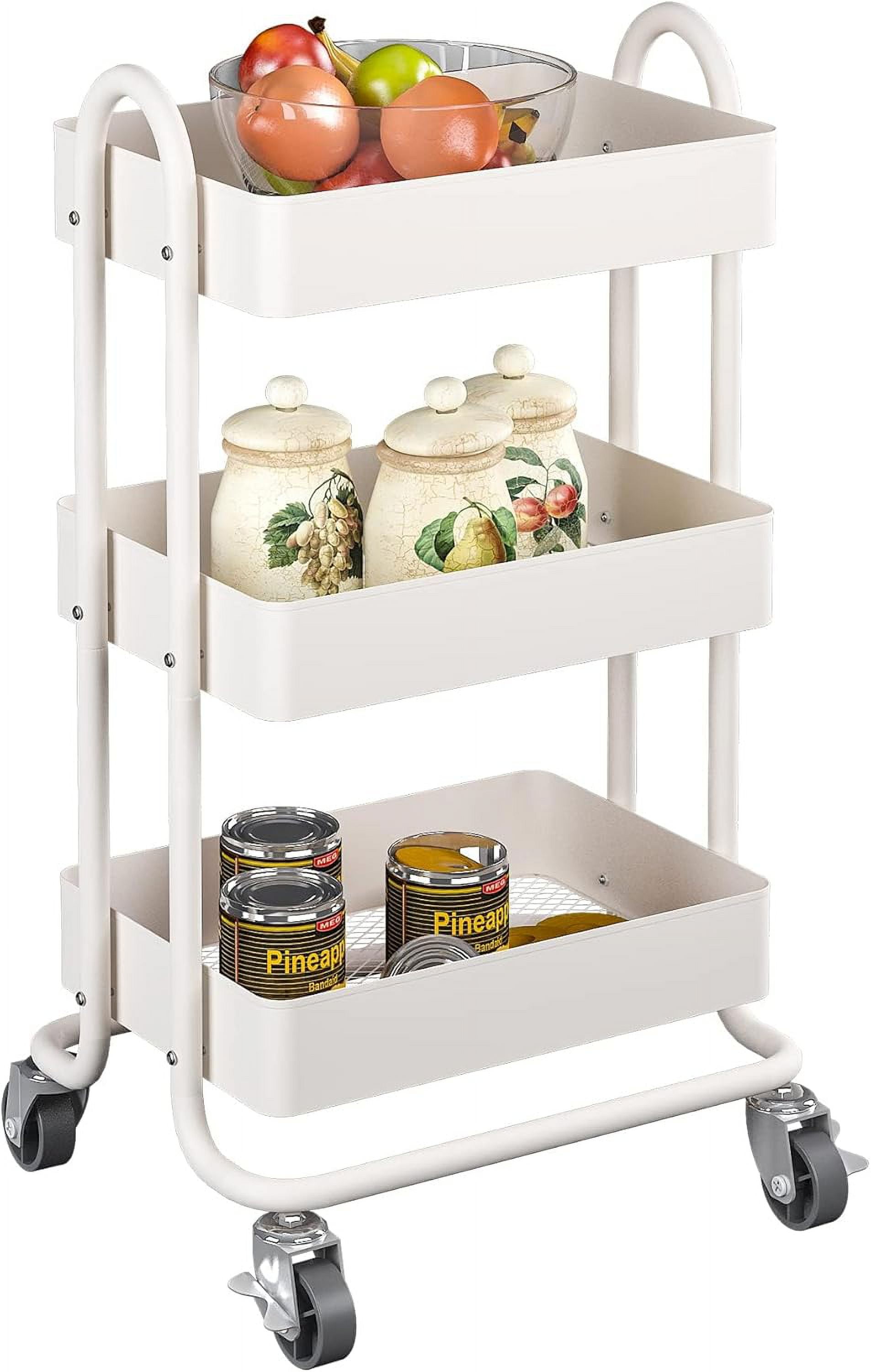 3-Tier Rolling Cart,Metal Rolling Utility Cart with Handle,Steel ...