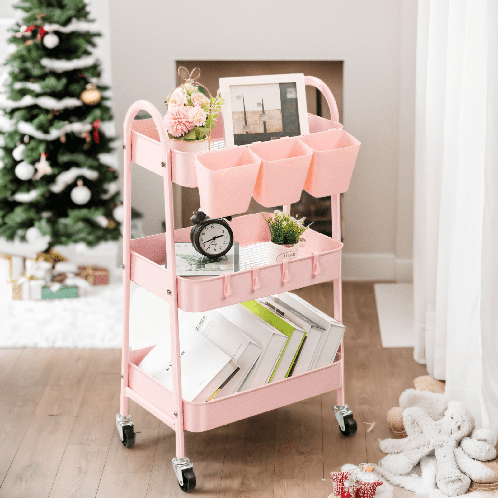 3-Tier Rolling Cart, Metal Rolling Storage Cart with Lockable Wheels ...