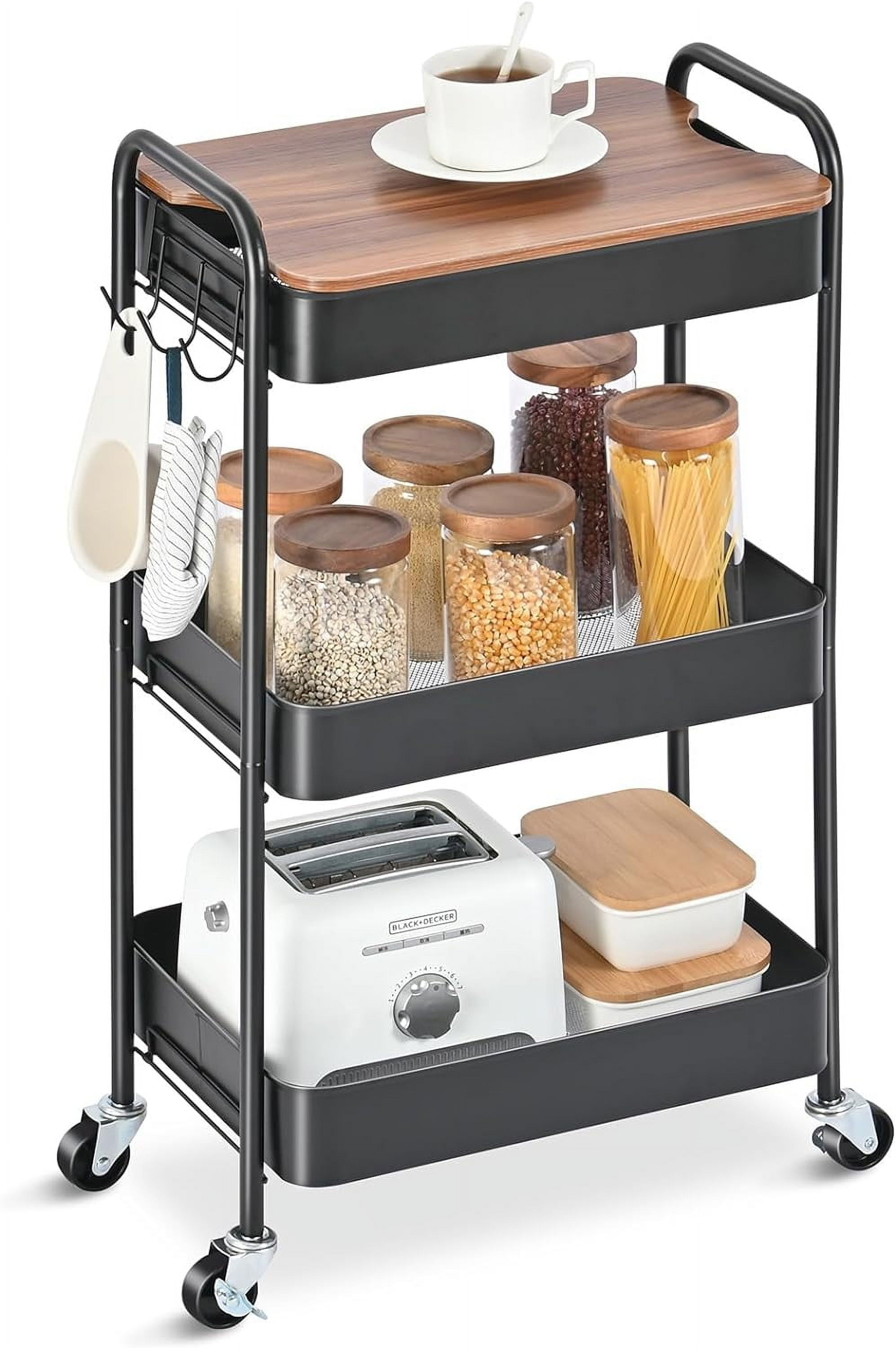 3-Tier Rolling Cart, Metal Utility Cart with Top, Storage Craft Cart ...