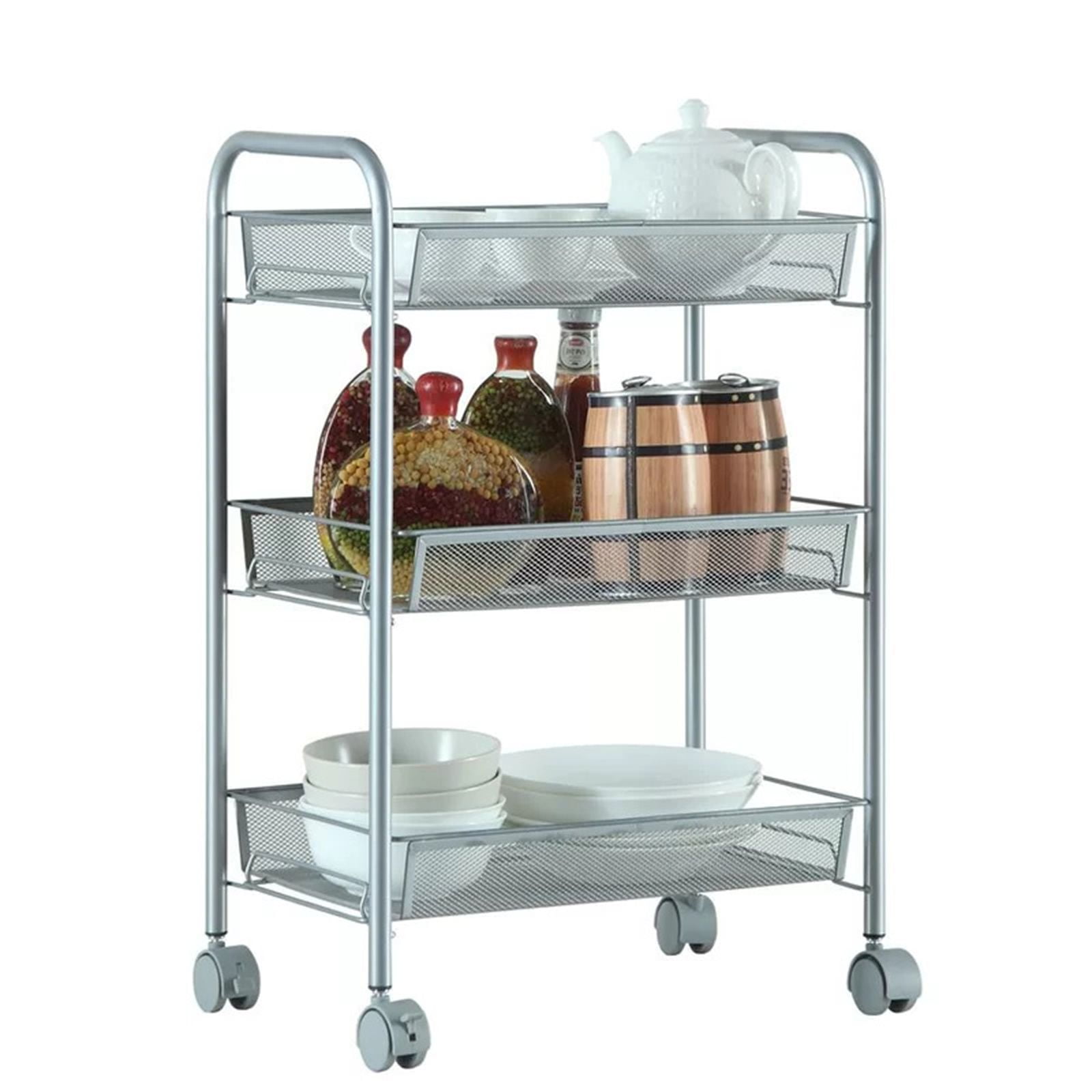 3-Tier Rolling Cart Metal Utility Cart with Wheels, Storage Cart for ...