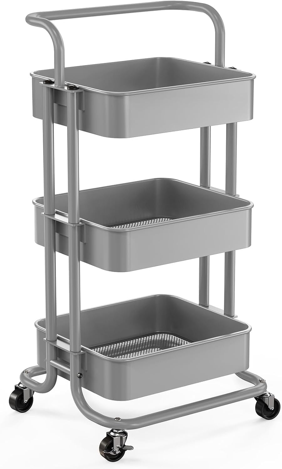 3 Tier Rolling Cart, Metal Utility Cart with Wheels and Handle, Rolling ...
