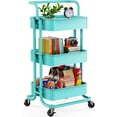 3 Tier Rolling Cart, Metal Utility Cart with Wheels and Handle, Rolling ...