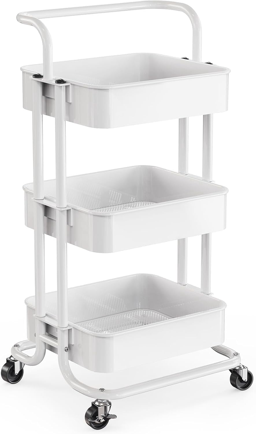 3 Tier Rolling Cart, Metal Utility Cart with Wheels and Handle, Rolling ...