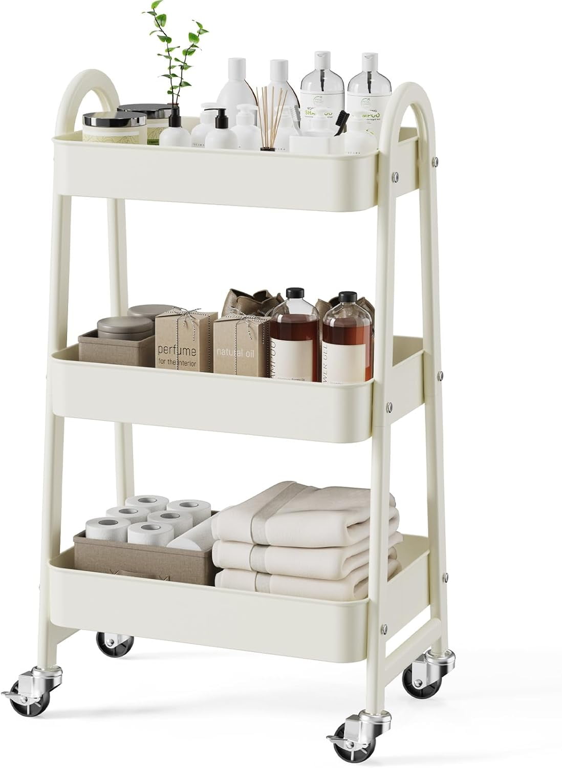 3 Tier Rolling Cart - Metal Utility Carts on Lockable Caster Wheels ...