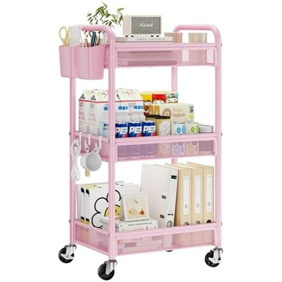 3 Tier Rolling Cart – Metal Utility Storage Cart with Wheels, Craft ...