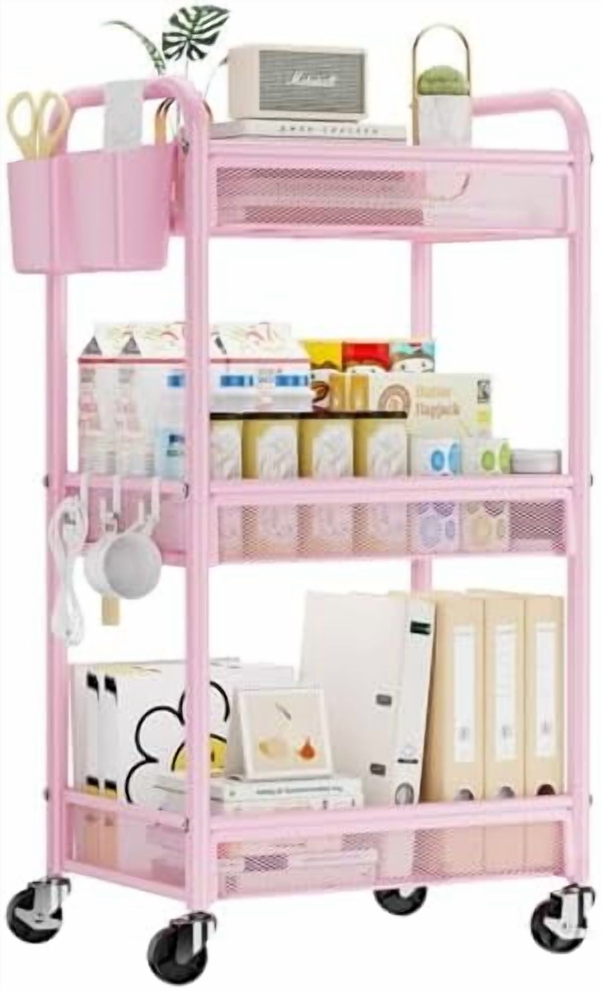 3 Tier Rolling Cart – Metal Utility Storage Cart with Wheels, Craft ...