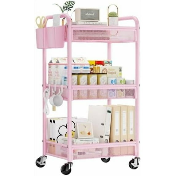 3 Tier Rolling Cart – Metal Utility Storage Cart with Wheels, Craft ...
