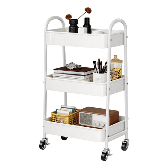 3-Tier Rolling Storage Cart, Metal Utility Organizer Cart, Metal Mesh ...