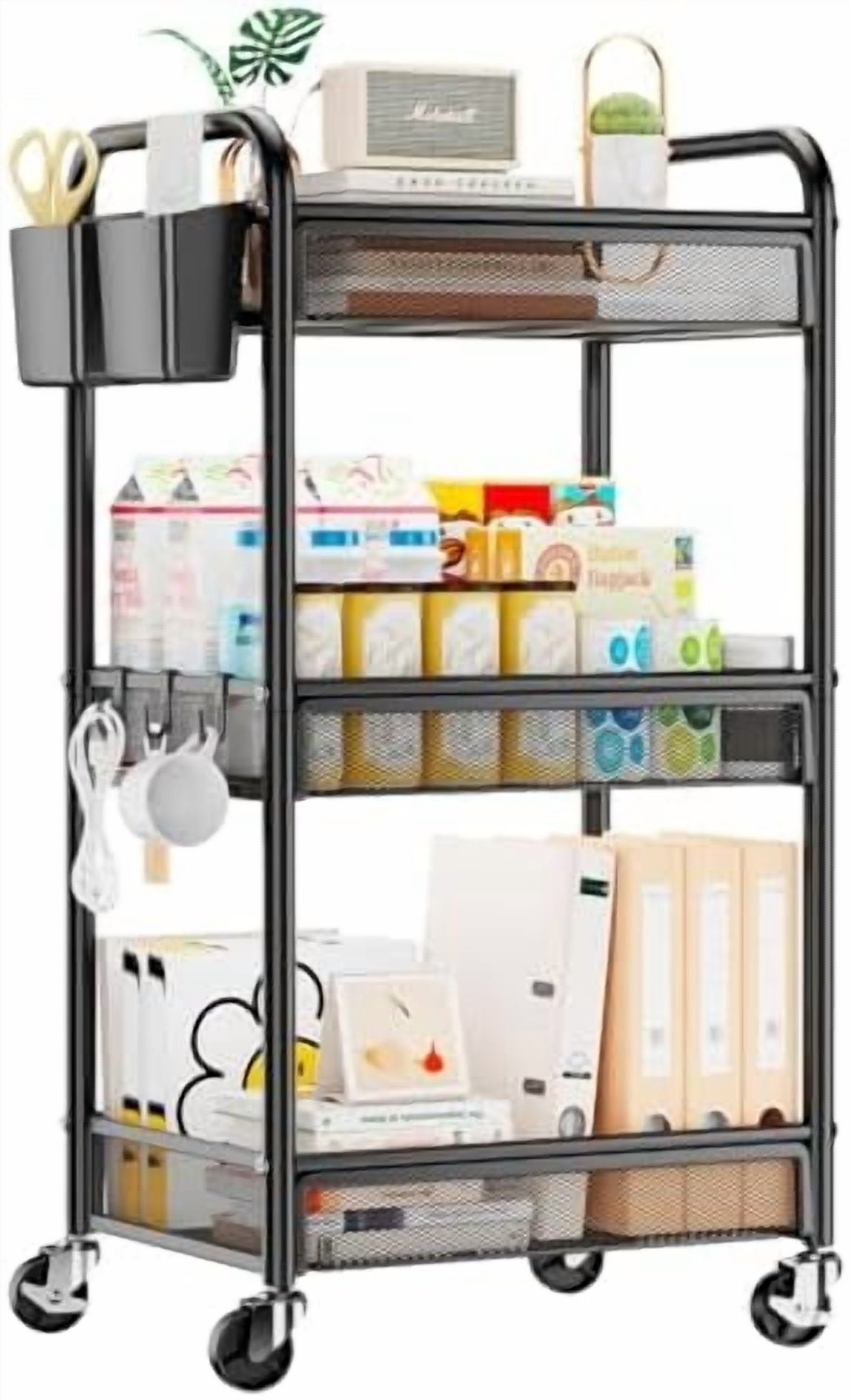 3 Tier Rolling Cart – Metal Utility Storage Carts with Wheels, Craft ...