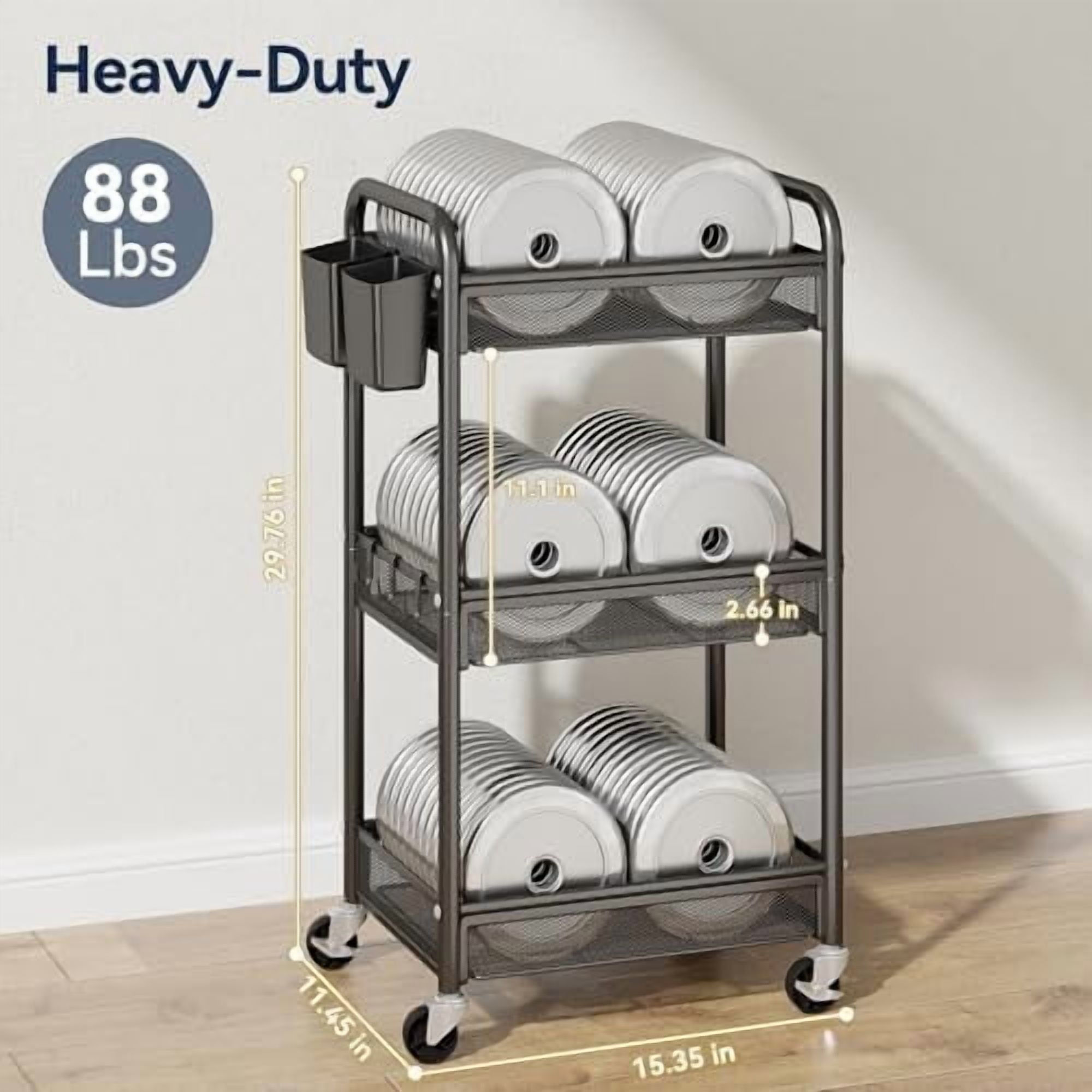3 Tier Rolling Cart – Metal Utility Storage Carts with Wheels, Craft ...