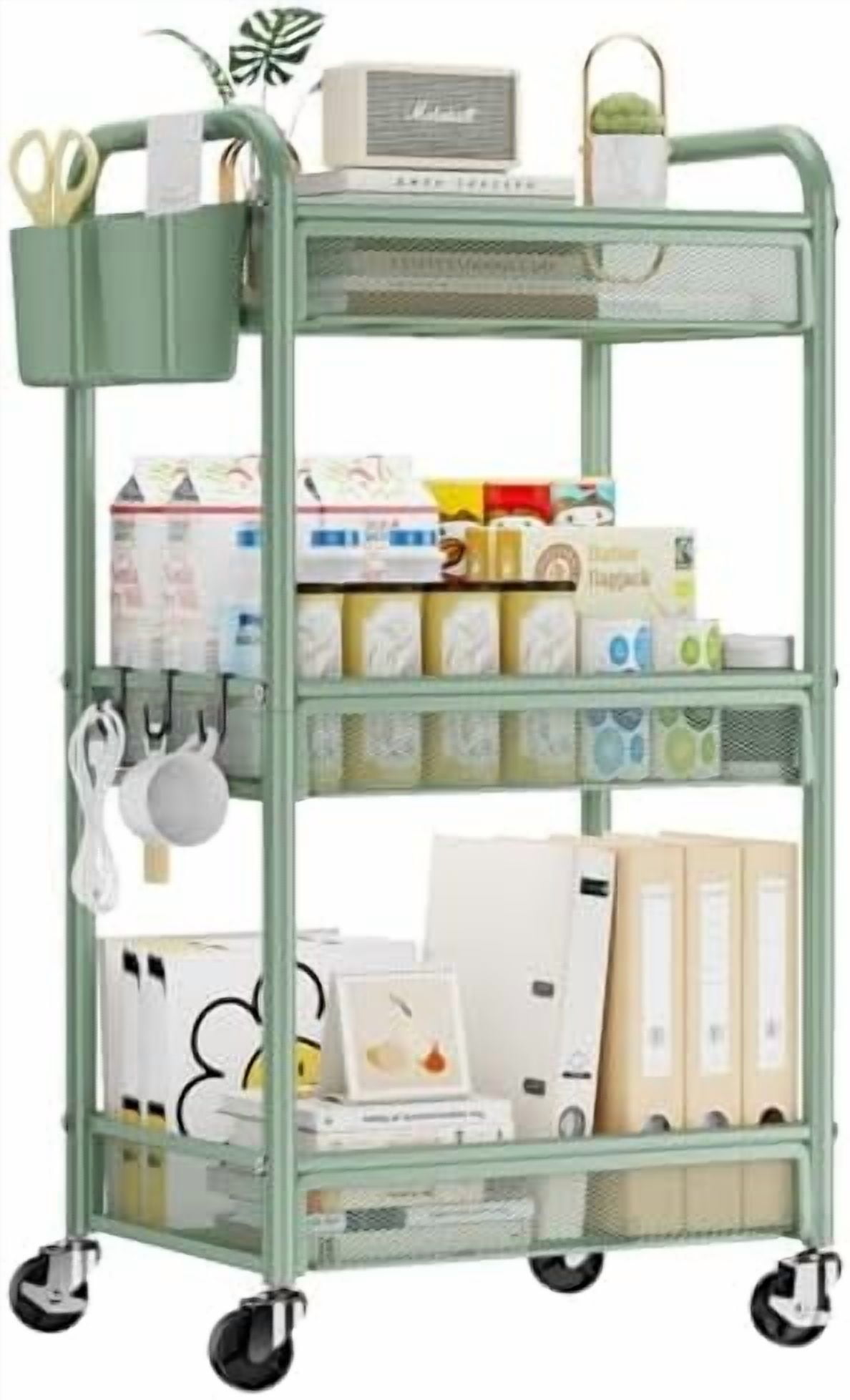 3 Tier Rolling Cart – Metal Utility Storage Carts with Wheels, Craft ...