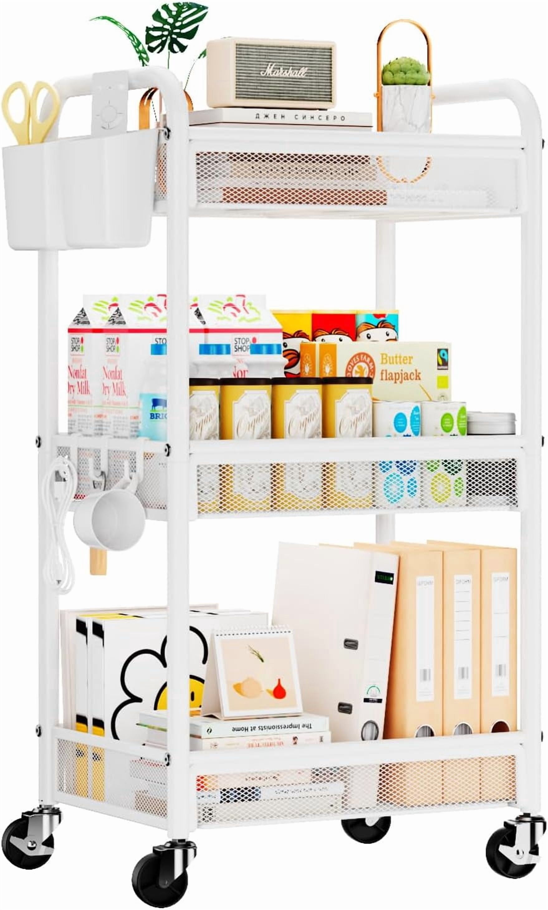 3 Tier Rolling Cart – Metal Utility Storage Carts with Wheels, Craft ...