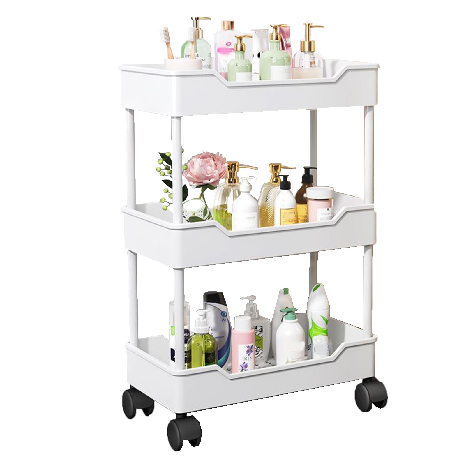 SOONHUA 3 Tier Plastic Rolling Cart with Lockable Wheels and Reinforced ...