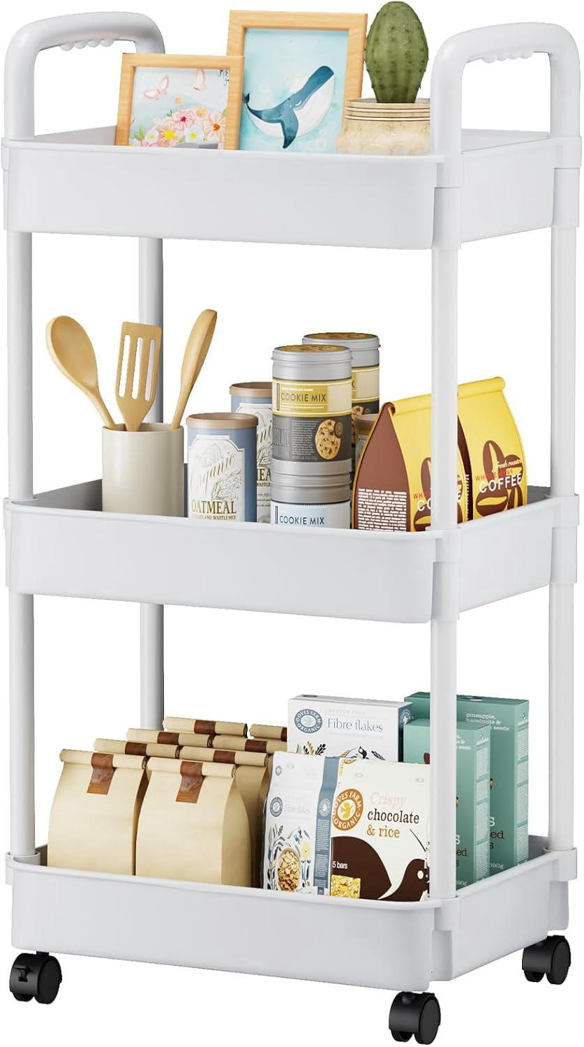 3 Tier Rolling Cart, Plastic Diaper Cart Organizer with Wheels, Roller ...