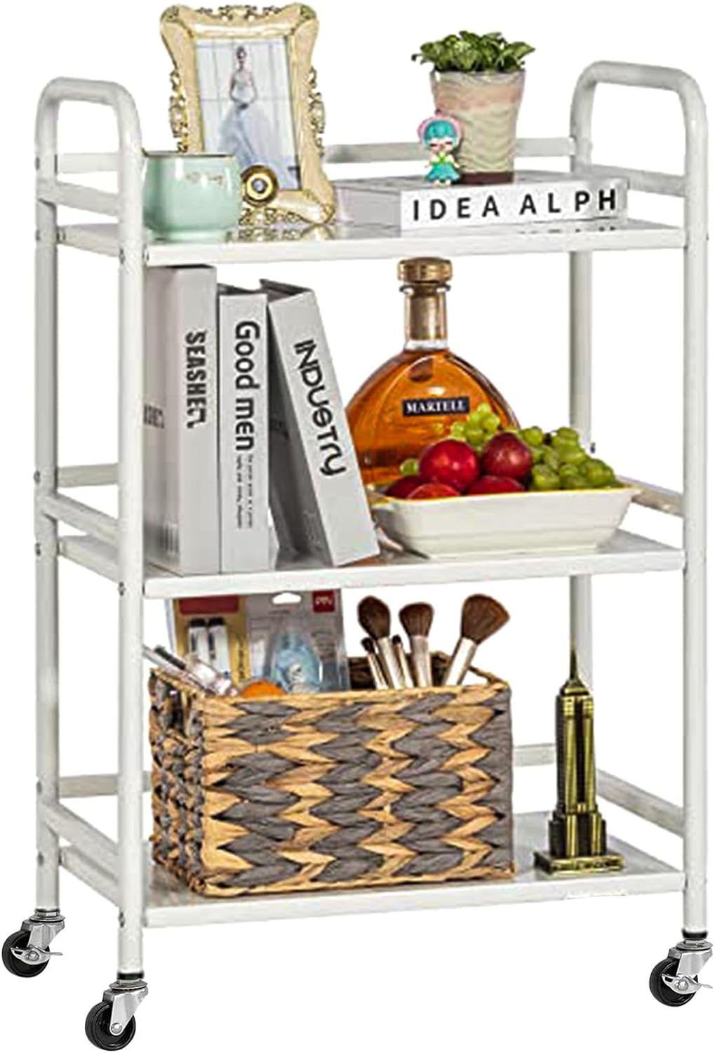 3 Tier Rolling Cart Shelves,Heavy Duty Multifunctional Metal Frame ...