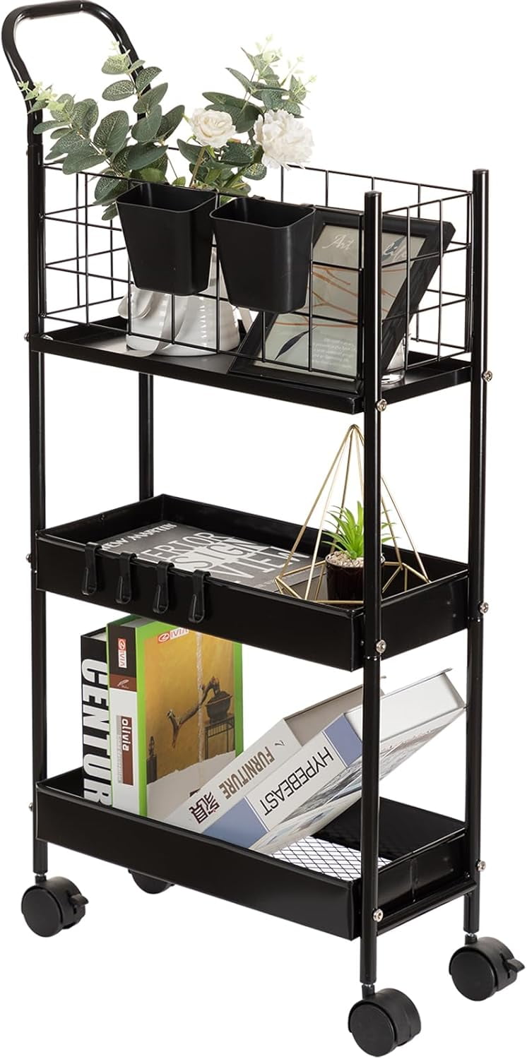 3 Tier Rolling Cart, Slim Cart with Wheels for Small Spaces, 7.7’’ Slim ...