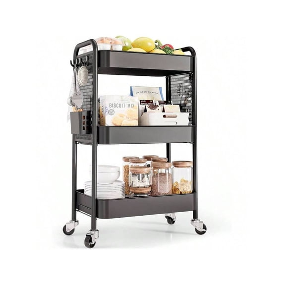 3 Tier Rolling Cart Storage Organizer, Metal Rolling Utility Car With ...