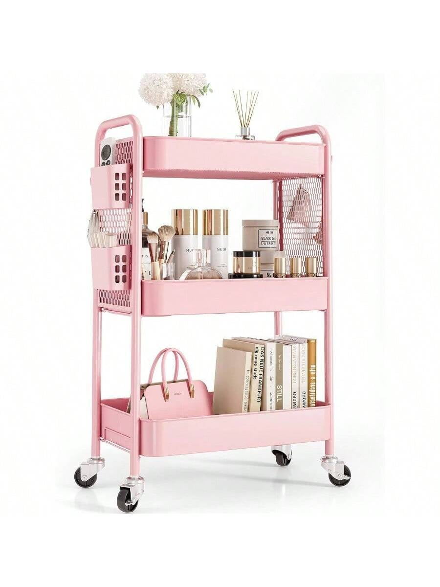 3 Tier Rolling Cart Storage Organizer, Metal Rolling Utility Car With ...